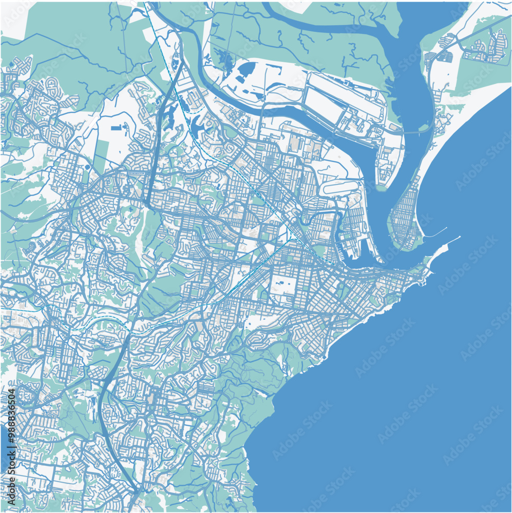 Map of Newcastle in Australia in a professional blue style. Contains ...