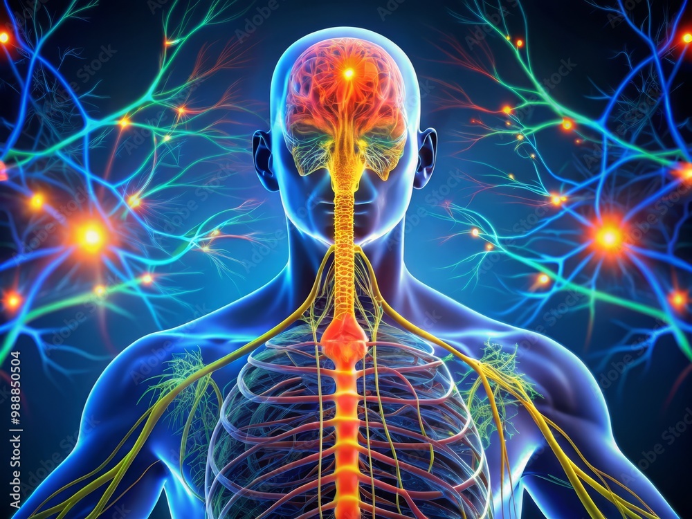 An illustration of the human nervous system highlighting the motor ...