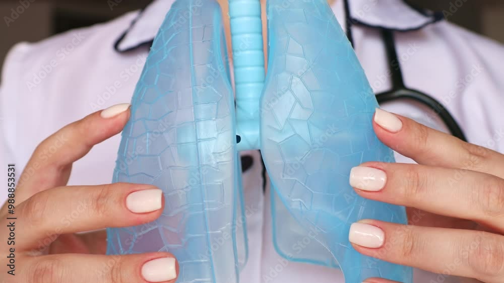 Doctor hand holding simple human lungs model close up. Lung Cancer ...