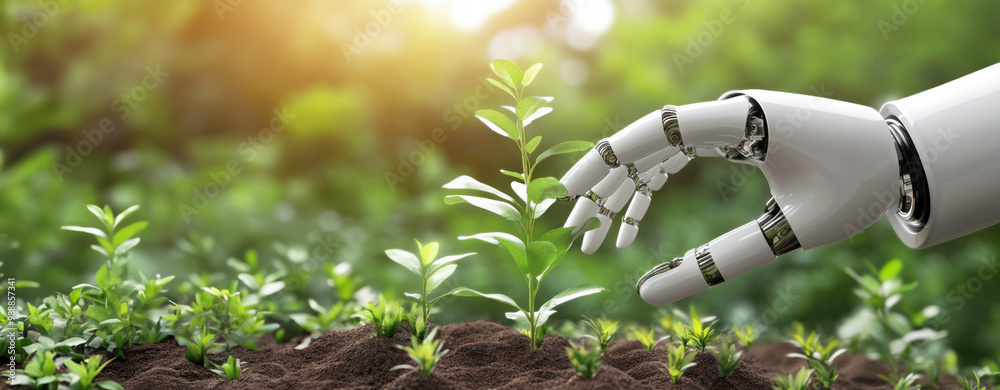 ESG green earth concept, using futuristic robot AI technology to help ...