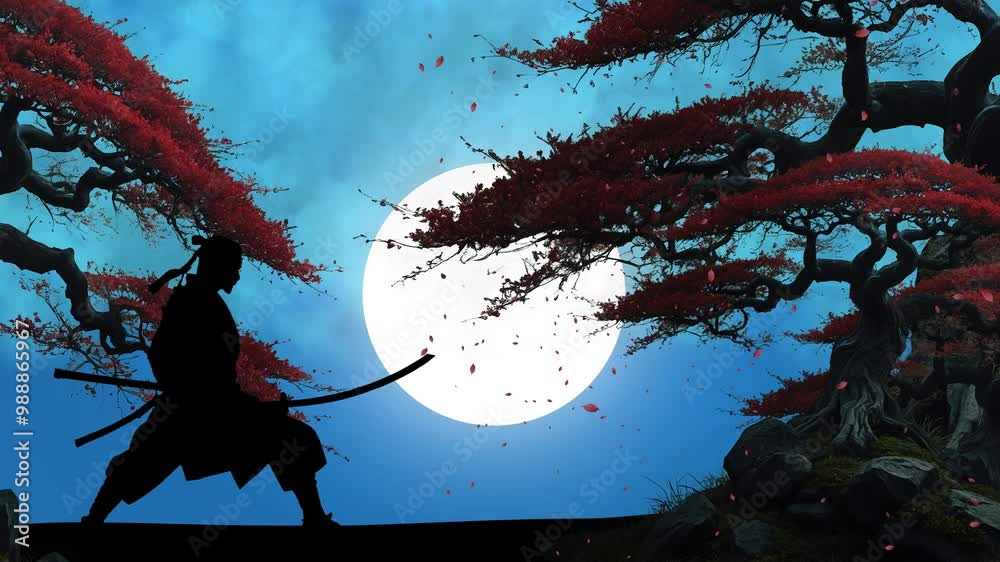 Samurai Practice Sword Under The Tree, Samurai Training Motion ...