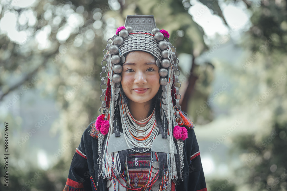 Beautiful portrait fashion of Akha hill tribe girls wearing traditional ...
