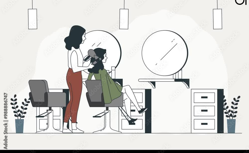 Vidéo Stock Animated haircut in salon characters. Woman at hairdressing ...