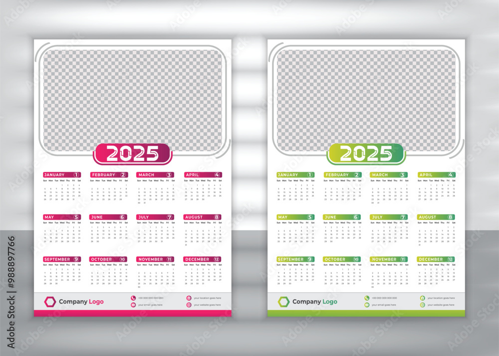 Print Ready One Page wall calendar template design for 2025. Wall ...