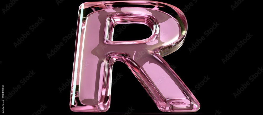 Glossy metallic pink glass letter R in a 3D design featuring a ...