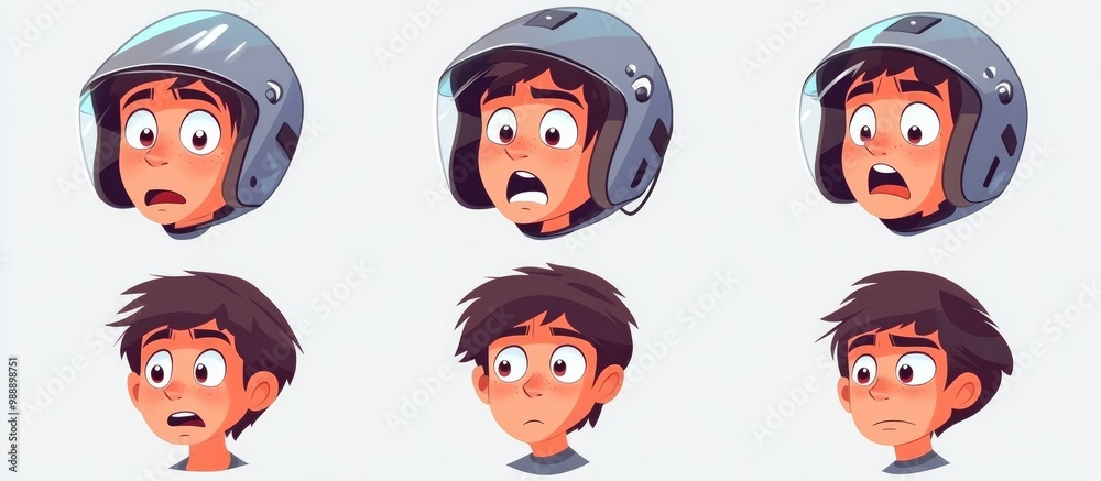 Male emotions depicted through a young man s face in a sports helmet ...