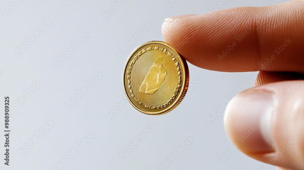 A shiny gold euro coin is held between two fingers, about to be flipped ...