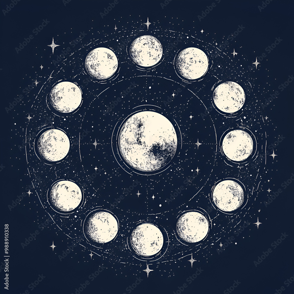 In dark background, starry night sky, with stars scattered around the ...