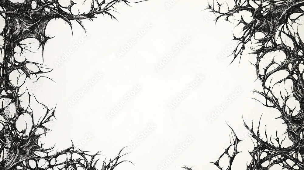 Thorny Adornments: Sharp, intertwining thorns snake along the border’s ...