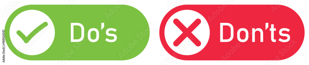 Do's and don'ts icon in flat style. Green check mark and red cross icon ...