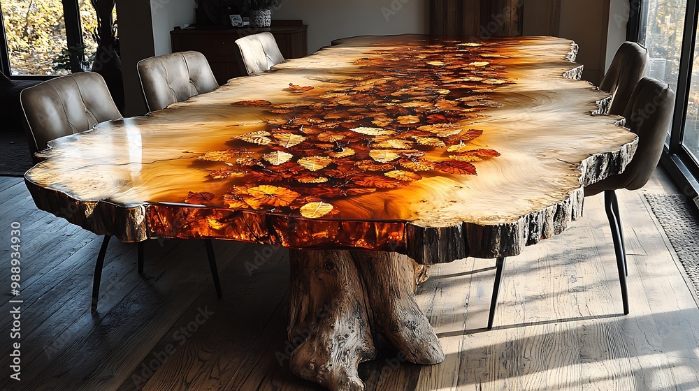 Epoxy resin table with fossilized amber effect, clear resin capturing ...