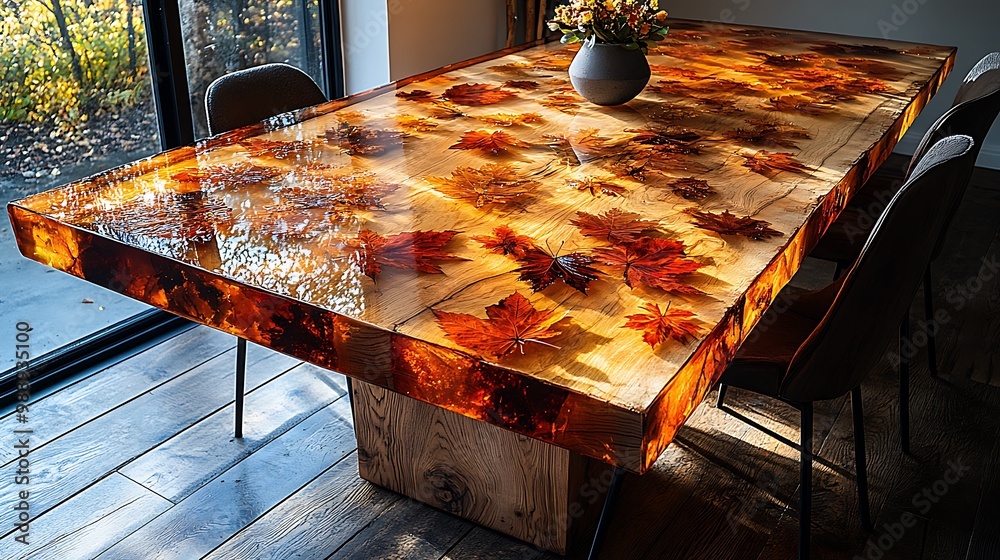 Epoxy resin table with fossilized amber effect, clear resin capturing ...