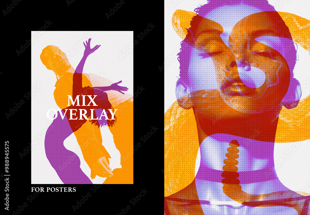 Modelo de Halftone Mix Overlay Poster Photo Effect Mockup do Stock ...