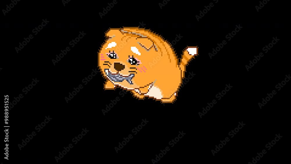 Jumping fluffy 2D cat cartoon in pixel art style. Pixelated stylized ...