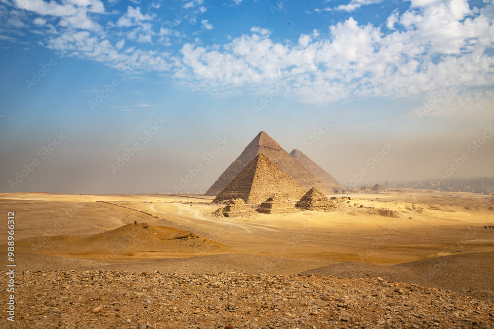 Egypt. Cairo - Giza. General view of pyramids from the Giza Plateau ...
