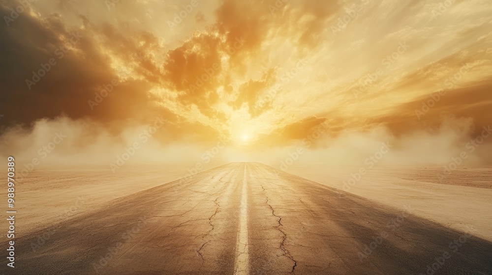 Extreme heatwaves causing mirages on a deserted road, heatwave mirage ...