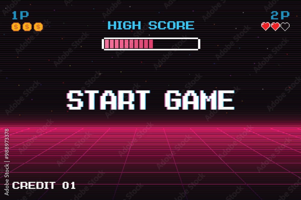 START GAME. pixel art .8 bit game. retro game. for game assets in ...