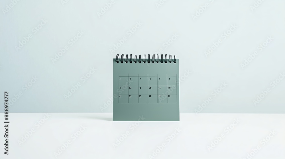 Simple green spiral-bound calendar on a minimalistic table against a ...
