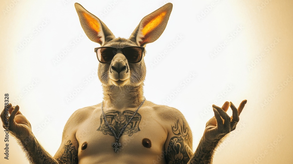 kangaroo guru gangaster buddha pose gang member with sunglasses and ...