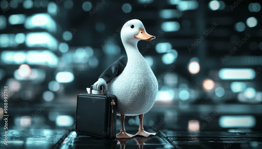 Duck Secret Agent, The duck as a suave spy, wearing a tailored suit and ...