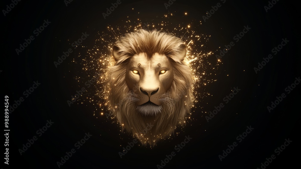 Leo Zodiac Sign, A majestic golden lions head glowing with celestial ...