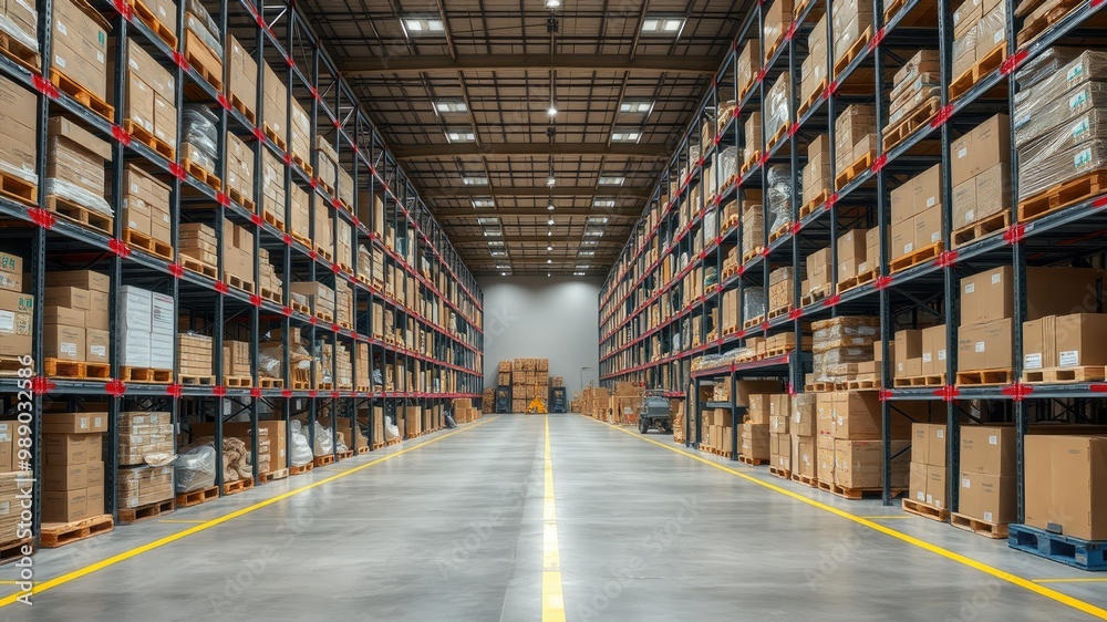 Warehouse images, Modern Industrial Warehouse with Shelves of Stocked ...