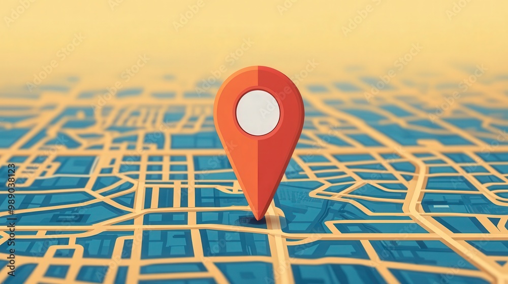 Map illustration featuring a prominent pin, flat design style ...
