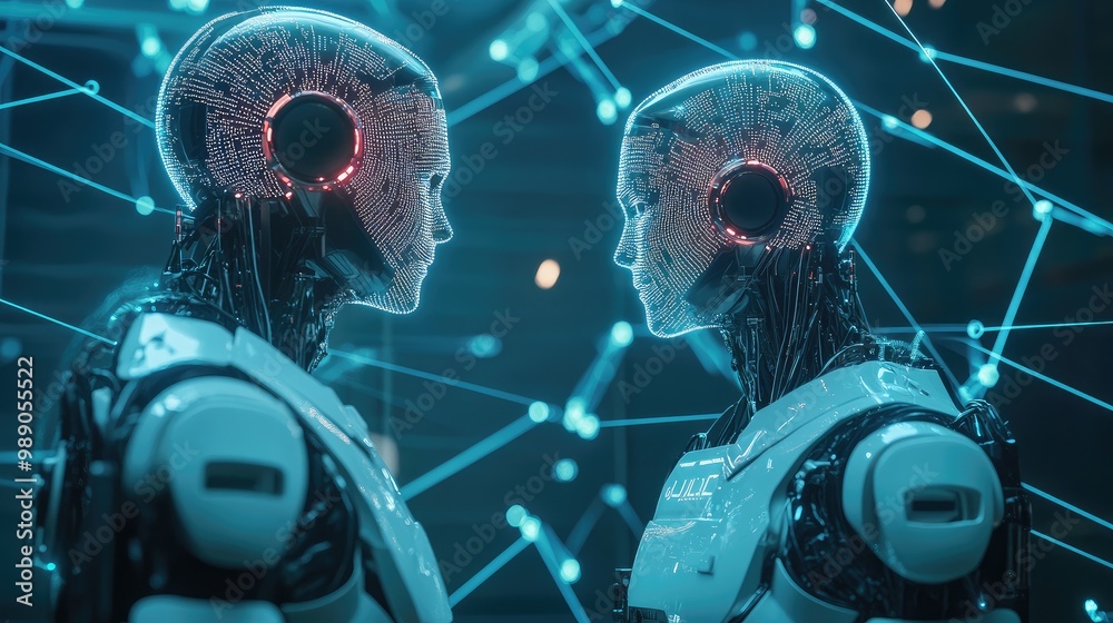 AI robots synchronizing with data networks, transfer protocols, and a ...