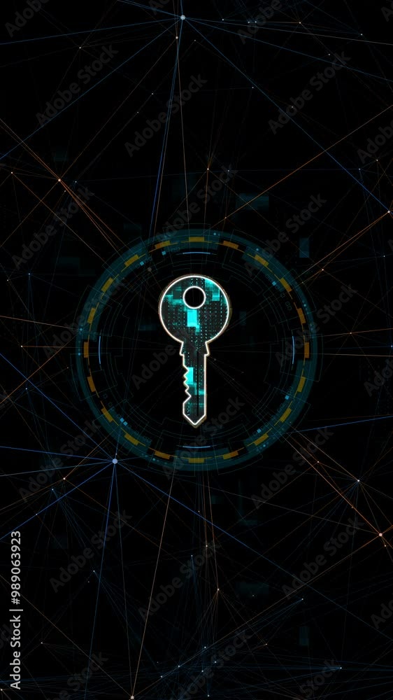Motion graphic of Blue digital security key logo with circle futuristic ...