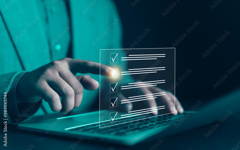 Business Performance Checklist Businessman Using Laptop Doing Online ...