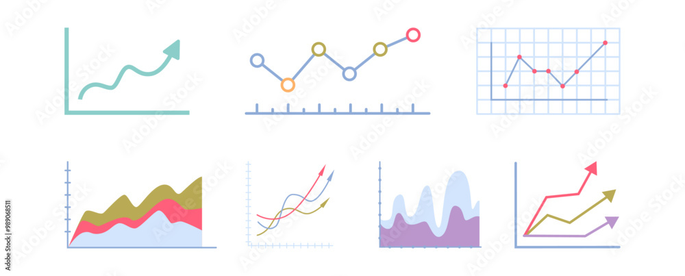 Raising graphs, isolated set of modern charts with data visualization ...