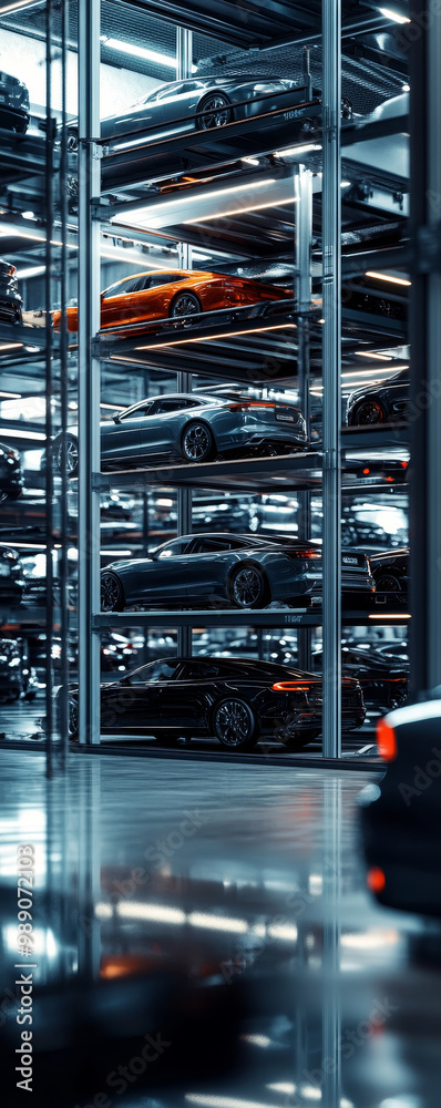 Robotic parking technology in multi level garage showcases an ...
