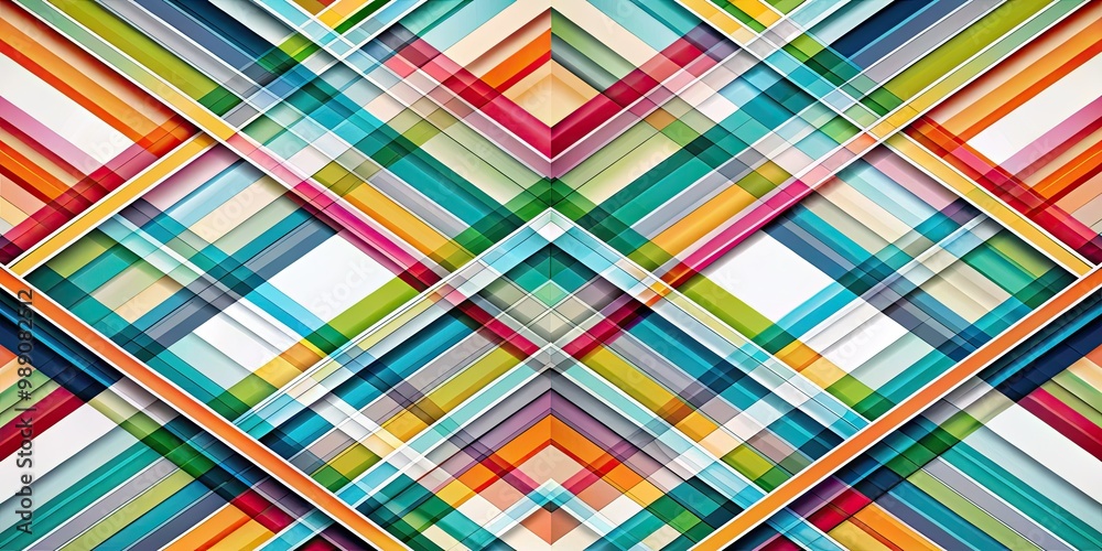 Abstract geometric pattern featuring intersecting diagonal lines in various widths and colors ...