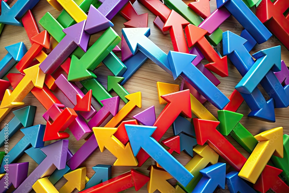 A cluster of diverse colored arrows pointing in different directions ...
