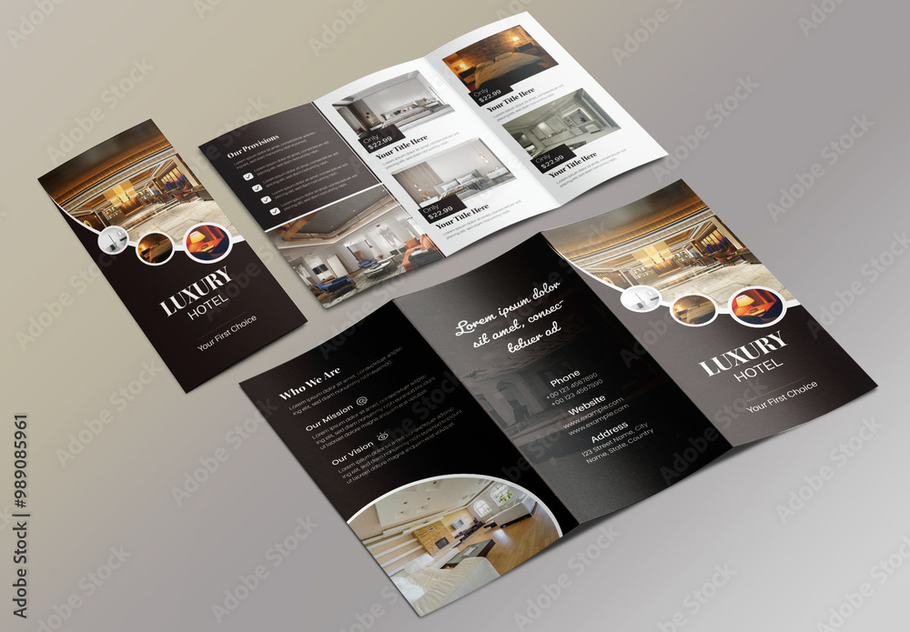 Luxury Hotel Room Service Trifold Brochure Design Template Stock ...