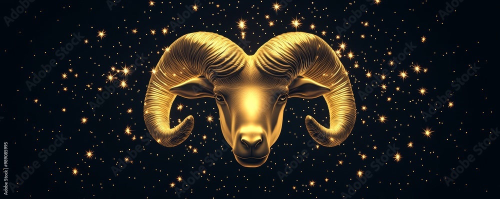 Gold Zodiac Aries Icon, A bold and powerful Aries sign, featuring a ...