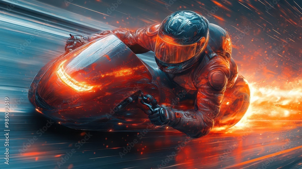 futuristic racer in sleek neonilluminated helmet piloting a hypersonic ...