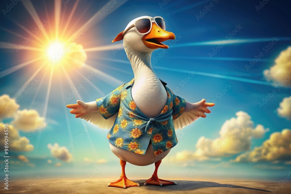 Adorable anthropomorphic goose wearing sunglasses and a Hawaiian shirt ...