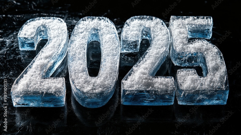 The image displays the numbers 2025 artistically sculptured in frosty ...