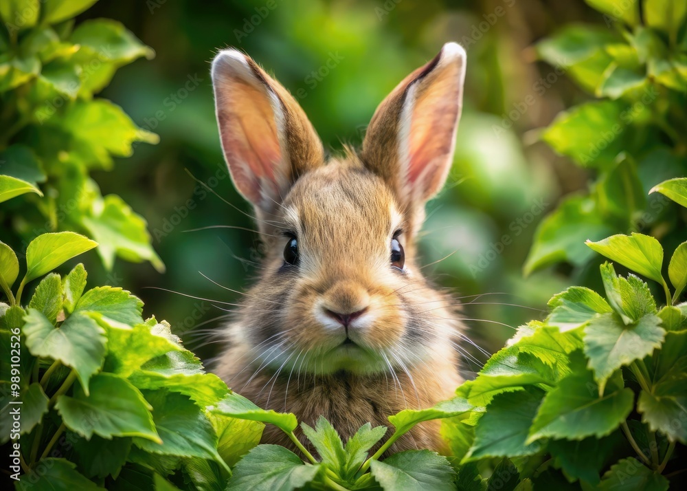 Adorable rabbit face with twitching whiskers, bright curious eyes, and ...