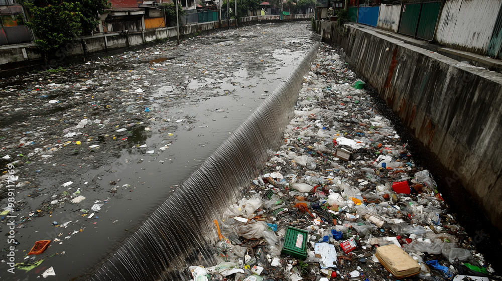 Thousands of cubic meters of trash were stuck at the water gate ...