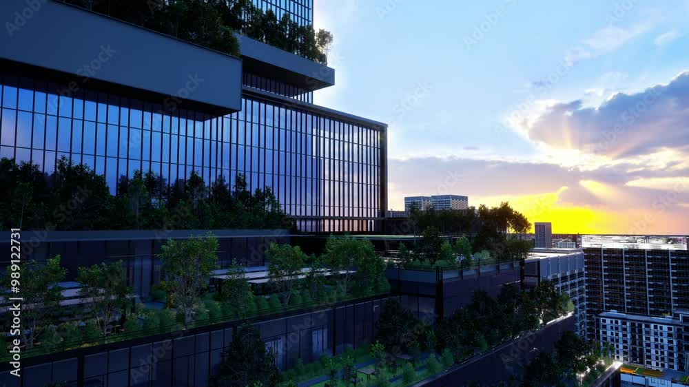 Sustainable Green Building. Eco-Friendly Building. Sustainable Glass ...