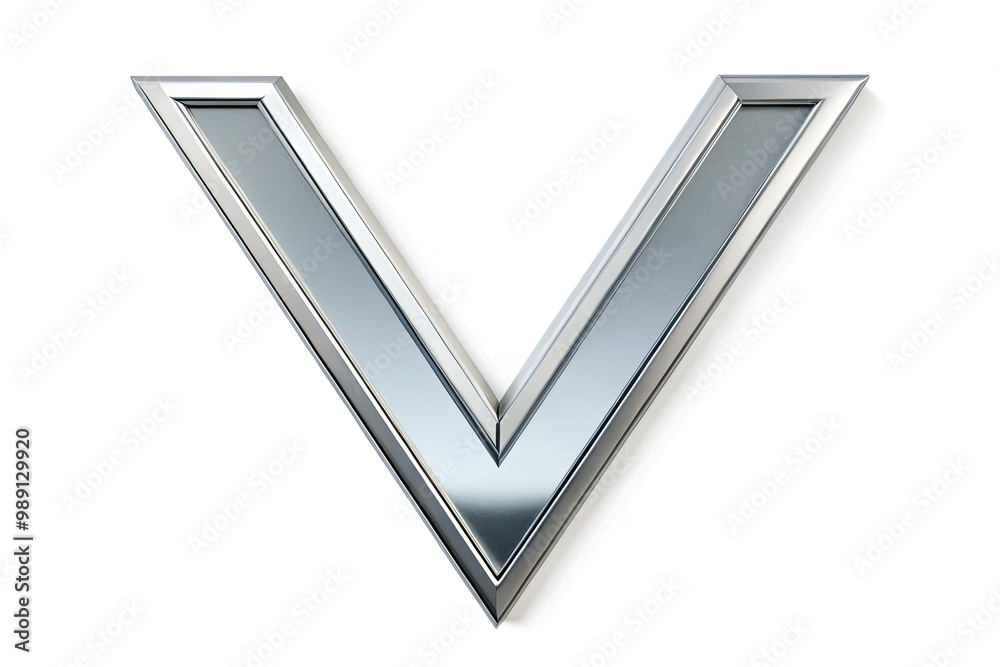 A sleek, silver metallic letter "V" logos with modern and minimalist ...