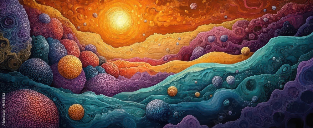 microscopic view of a spring stream ecosystem water molecules ...