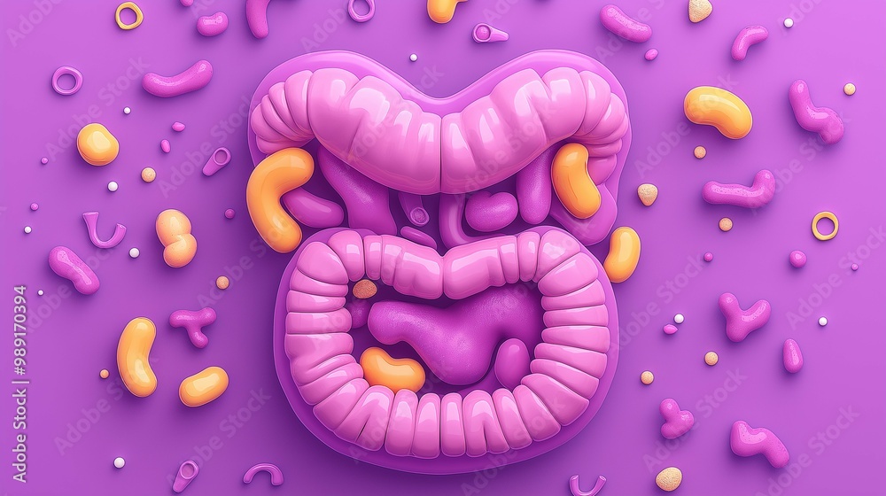 Digestive system flat diagram with stomach and intestines, pastel ...