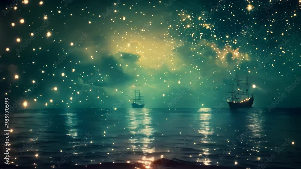 Two Ships Sail Under a Starry Night Sky, A starlit night sky above the ...