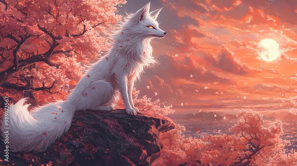 Collection of a majestic kitsune (nine-tailed fox) with fur like spun ...