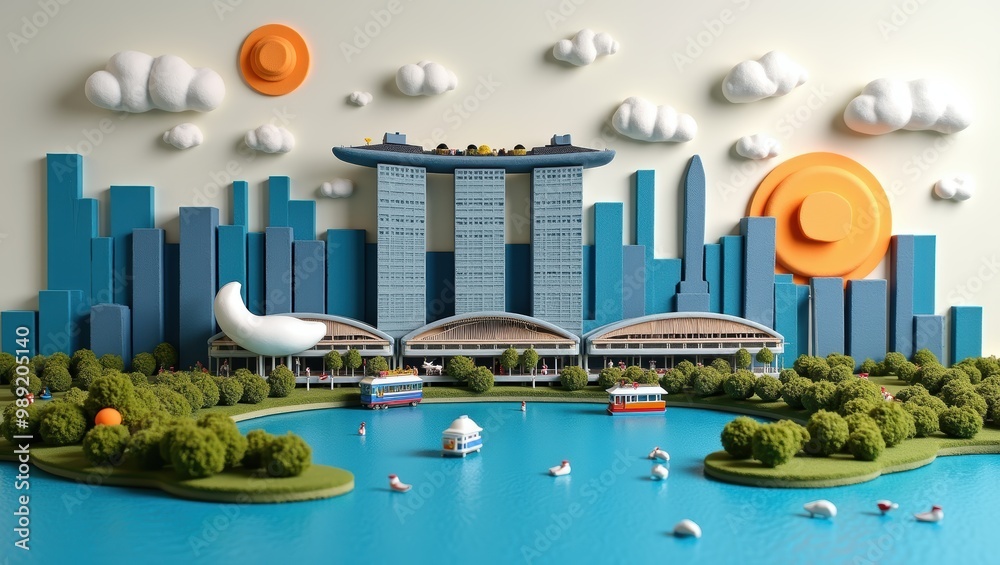 Miniature Papercraft Cityscape of Singapore with Iconic Marina Bay ...