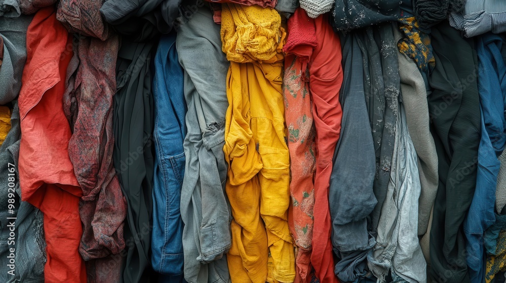 poignant image of discarded clothing piled high in landfill faded ...