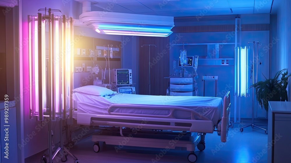 UV sterilization device being used in a hospital room, ensuring ...
